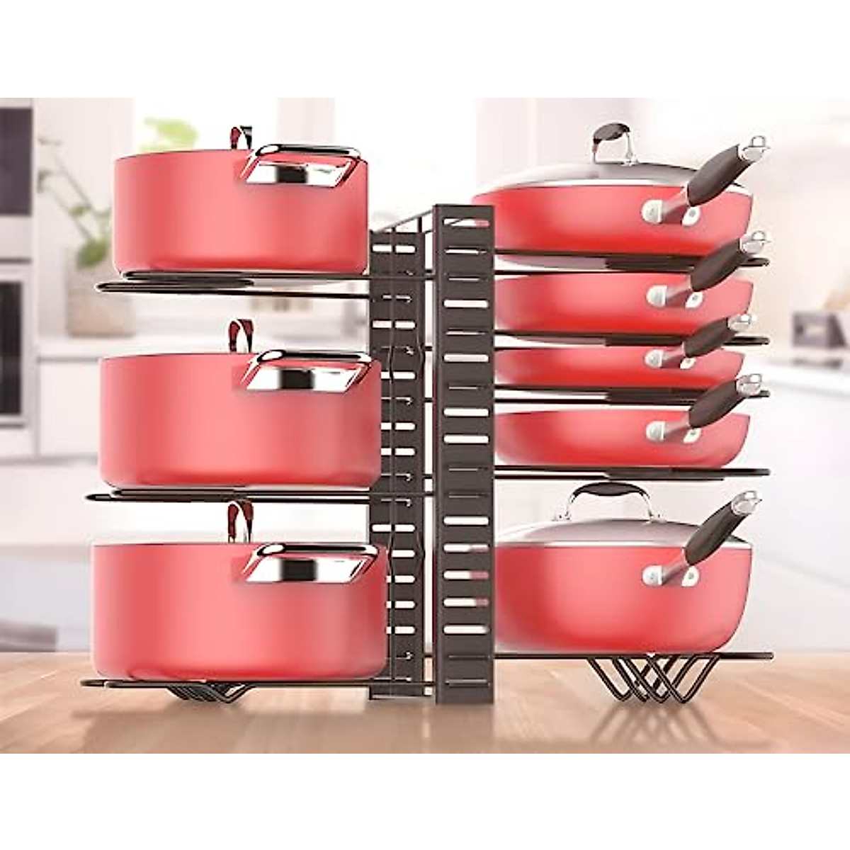 Stacking Pan Organizer - Cabinet Pot Organizer - Pot and Pan Organizer - Pot Rack Organizer - 8 Tier Pot Rack -Cookware Rack Organizer - Kitchen Pot Organizer - Expandable Cookware Rack Organizer