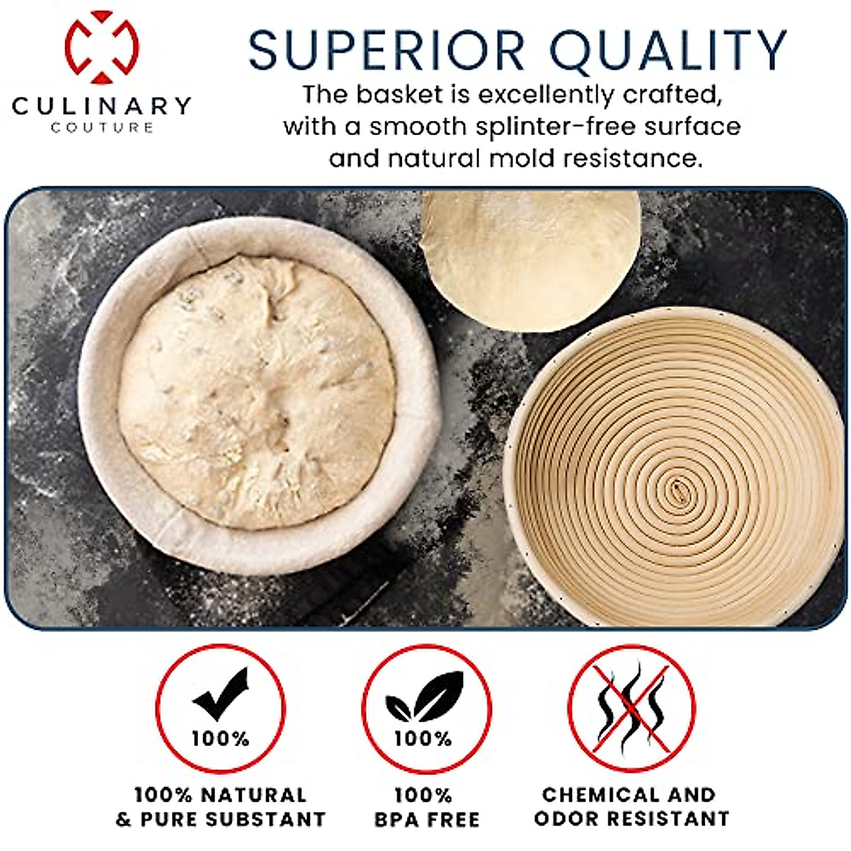 Banneton Bread Proofing Basket Set - 2 Oval 10" Bread Baskets with Liners and bread making tools - Sourdough Proofing Baskets - Bread Baking & Sourdough Starter Kit by Culinary Couture