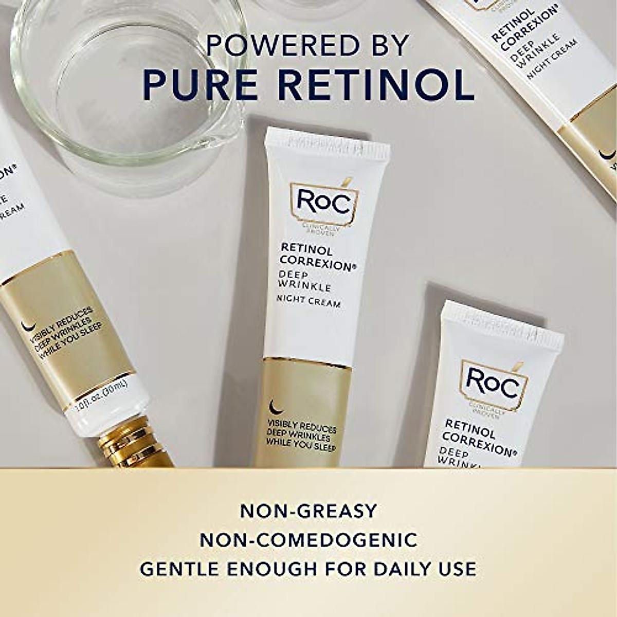 RoC Retinol Correxion Deep Wrinkle Anti-Aging Night Cream, Daily Face Moisturizer with Shea Butter, Glycolic Acid and Squalane, Skin Care Treatment, 1 Ounce