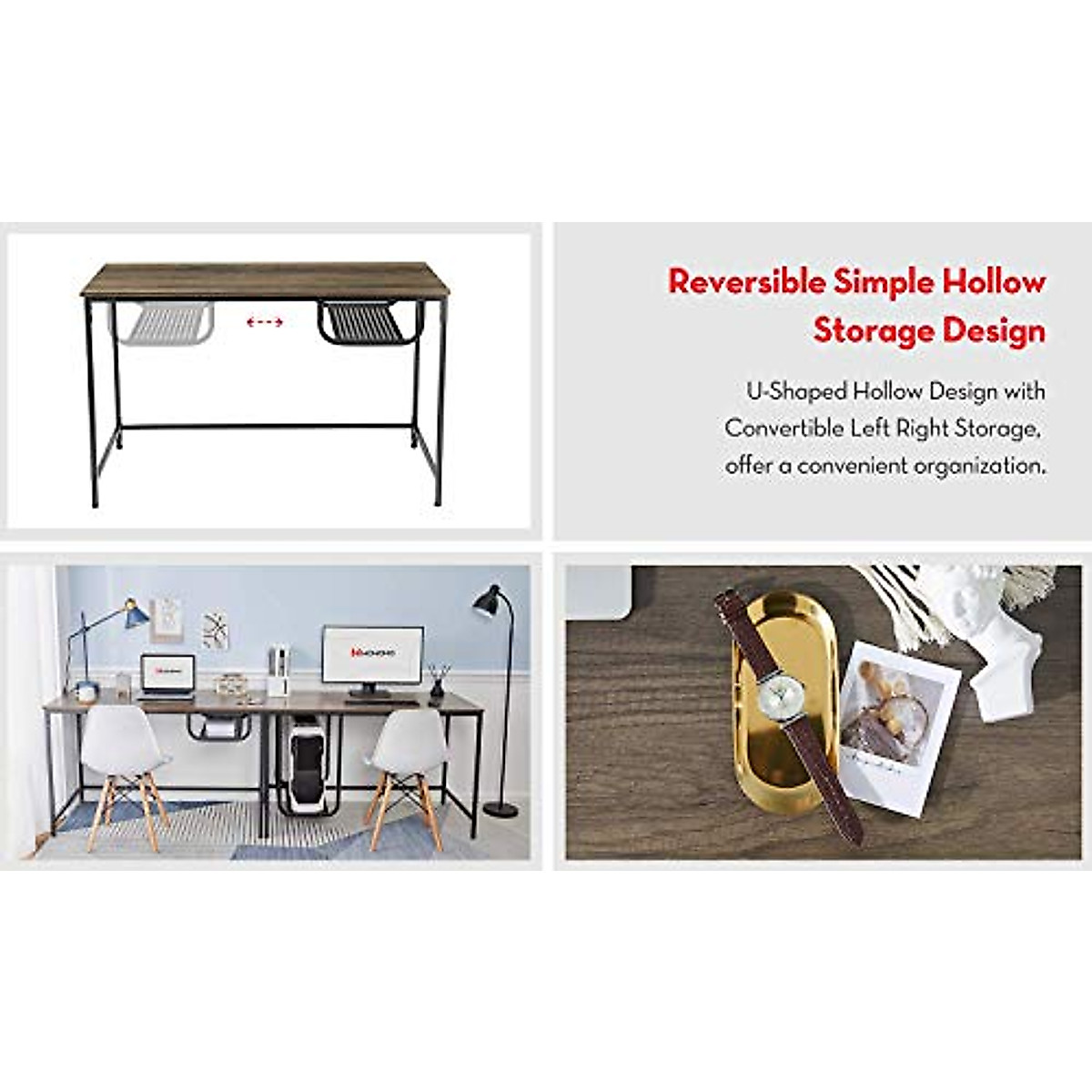 WOHOMO Computer Desk 47 Inch Easy Assembly Desk with Shelves Study Writing Table Simple Modern Home Office Desk, Walnut