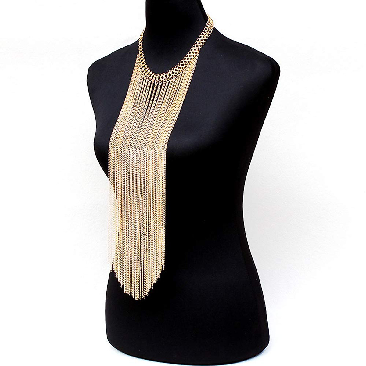 Sexy Body Chain Women Golden Long Tassel Layered Choker Necklace Fashion Jewelry Belly Waist Bra Hot Bikini Beach Harness Birthday Anniversary Festival Gift for Lady Girls