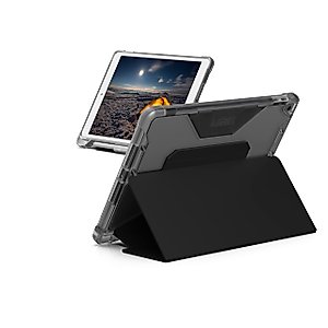 URBAN ARMOR GEAR UAG Designed for iPad 10.2 Case iPad 9th Generation 2021 iPad 8th Generation 2020, Black/Ice, Rugged Clear Multi-Angle Viewing Folio Stand with Pencil Holder Plyo Protective Cover