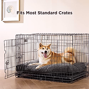 Lesure Dog Beds for Large Dogs - Dog Crate Pad with Removable Washable Cover and Waterproof Liner Up to 50lbs Faux Linen Chopped Foam Dog Pillow, Grey