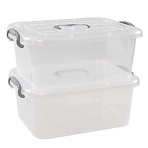 Hespama 2 Packs Small Plastic Storage Bin, 8 Quart Clear Latching Boxes with Lid