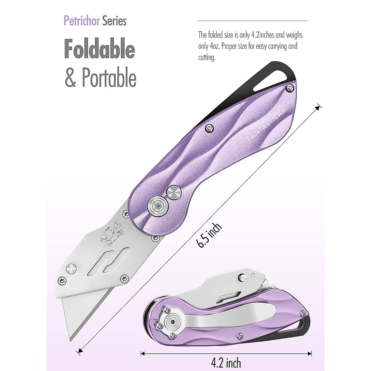 FantastiCAR Fancy Folding Utility Knife Box Cutter Set with Extra Blades (Blue and Purple), Metal Handle