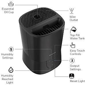 Honeywell Easy-to-Care Filter Free Warm Mist Humidifier, Medium Rooms, 1.5 Gallon Tank – Humidistat for Bedroom, Home or Office Black