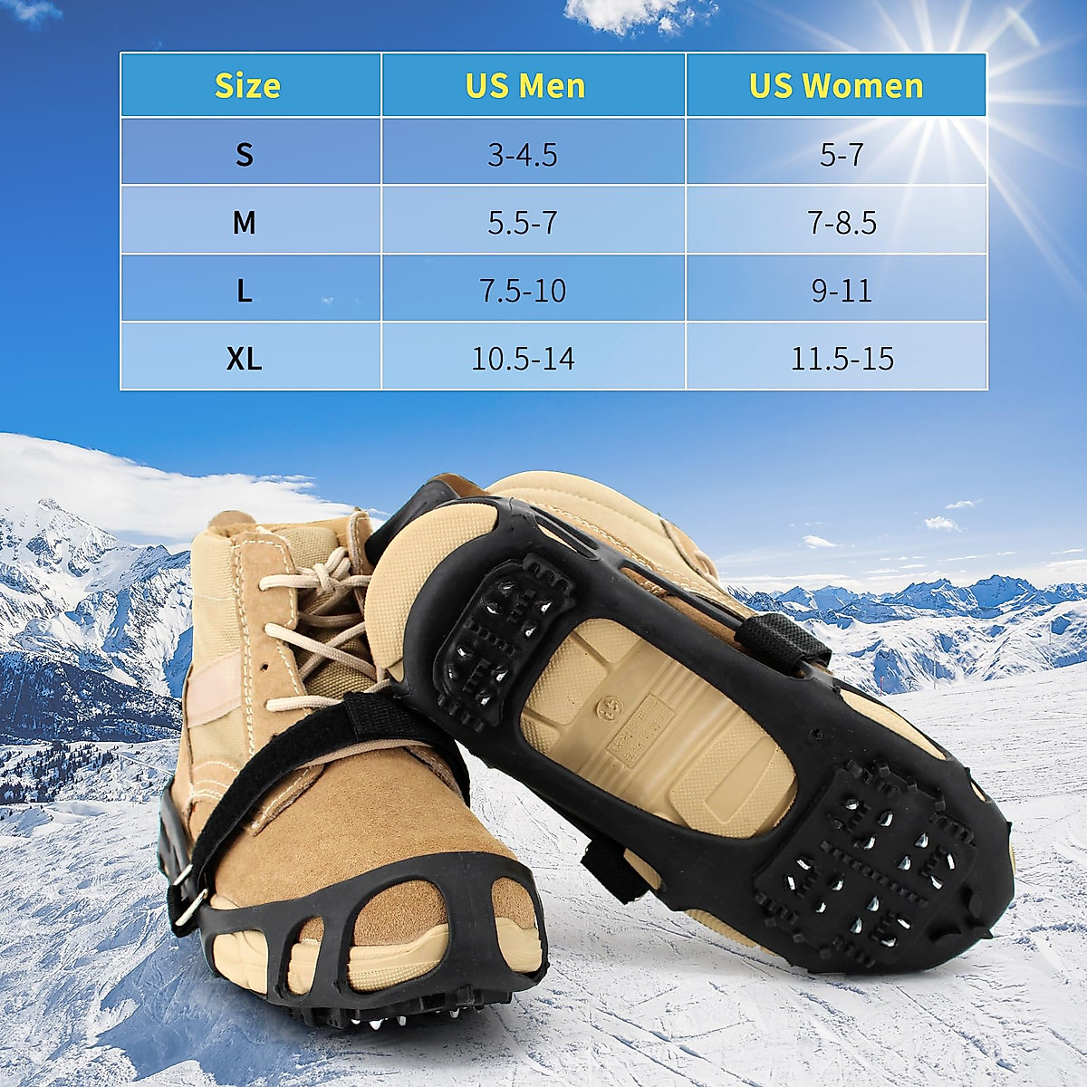 Xproutdoor Crampons Ice Cleats Snow Grips, Anti-Slip Traction Lightweight Portable for Walking on Snow & Ice, Easy Step-in for Shoes/Boots