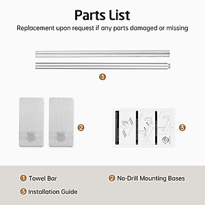 KES Adhesive Towel Bar 20-Inch Bathroom Towel Holder No Drill Stick on Towel Hanger Contemporary Style Wall Mount SUS 304 Stainless Steel Brushed Finish, A7000S50B-2