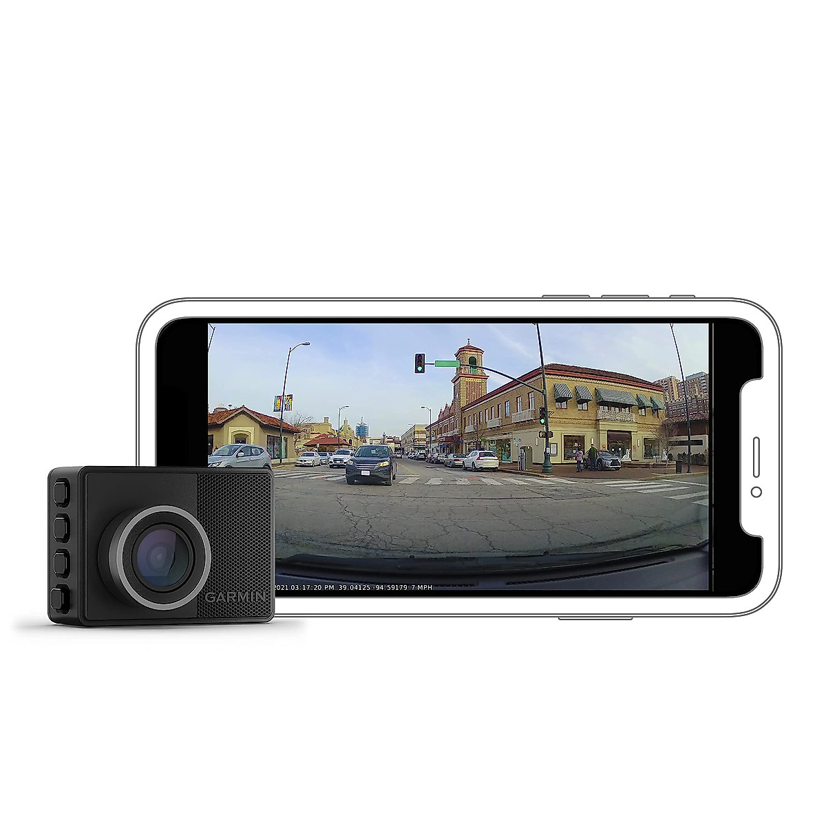 Garmin Dash Cam 57, 1440p, 140-degree FOV, Remotely Monitor Your Vehicle While Away with New Connected Features, Voice Control, Compact and Discreet, Includes Memory Card and Signature Series Cloth