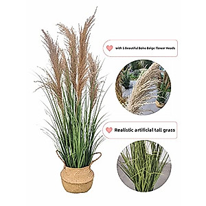 ECOFOREST 47" (4ft,1pack) Pampas Grass Potted Plants - Artificial Faux Plants Featuring Tall Grass, Fake Grass - Perfect Home Decor for Plant Room Decoration or As Floor Plants.