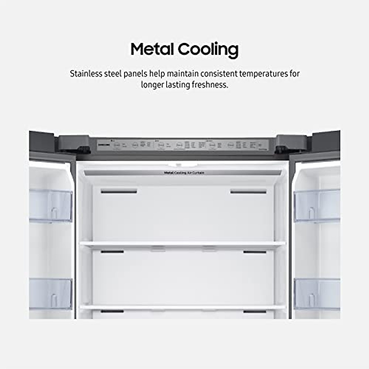 SAMSUNG 17.3 Cu Ft Smart Kimchi & Specialty 4-Door French Door Refrigerator w/ Freezer, Precise Cooling, Large Capacity, RQ48T94B277/AA, White Navy Glass