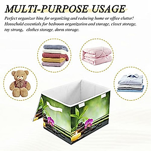 innewgogo Bamboo Mat with Flower Stone Storage Bins with Lids for Organizing Foldable Storage Bins with Handles Oxford Cloth Storage Cube Box for Bed Room