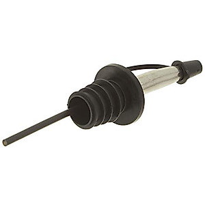 Tablecraft Stainless Steel Pourers with black Tethered Cap, (2 Pack), Silver