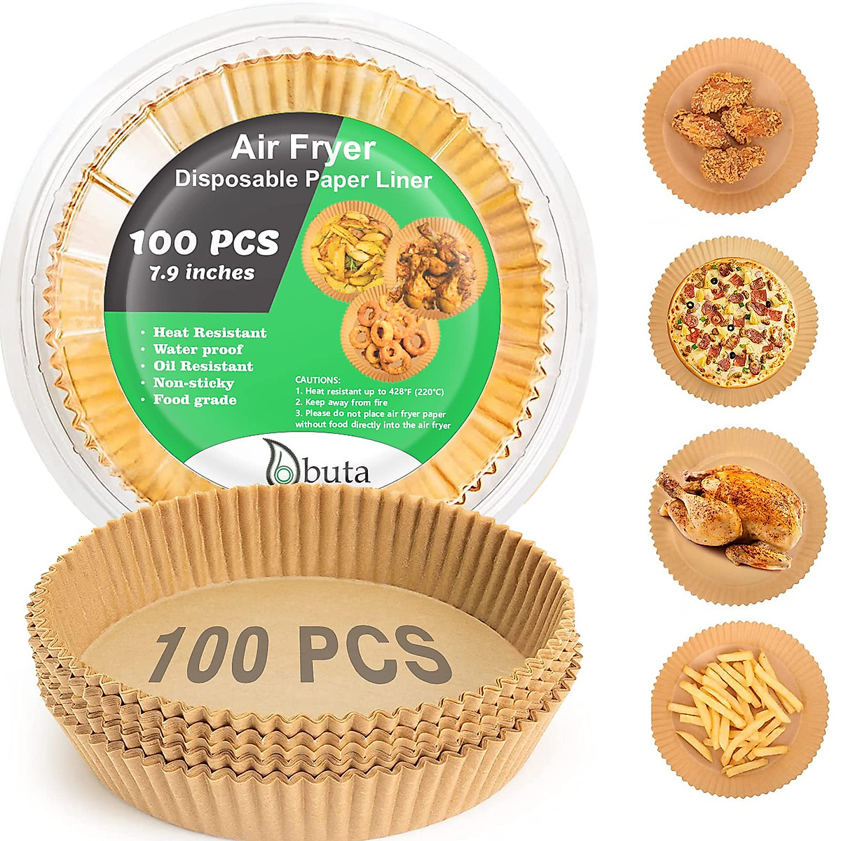 Air Fryer Liners Disposable 100PCS 7.9inch, Non-stick Round Unbleached Parchment Paper for Baking, Oil-proof, 5-8 QT Air Fryer Ninja Cosori Gourmia Instant Pot Accessories