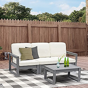 Laurel Canyon 3 Piece Outdoor Sofa HDPE Recycled Plastic Patio Sectional Sofa Outdoor Couch with Beige Cushions, Slate Grey
