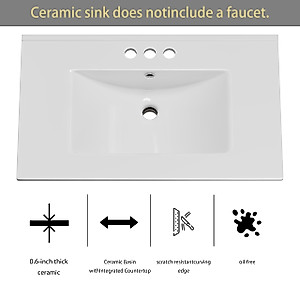 Smhxo Bathroom Vanity with Ceramic Sink, Bathroom Vanity Cabinet with 2 Doors, 30 Inches Wooden Bathroom Sink Cabinet, White