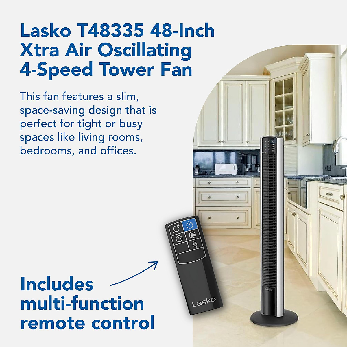 Lasko XtraAir 48-Inch Tower Fan with Remote Control, House-Fan Air Ionizer for Living Room, Bedroom, Office, and More, 2 Pack