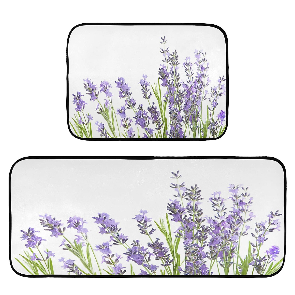 ALAZA Lavender Flower Watercolor 2 Piece Kitchen Rug Floor Mat Set Runner Rugs Non-Slip for Kitchen Laundry Office 20" x 28" + 20" x 48"