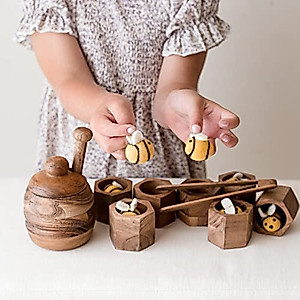 KOOKAROO Wooden Bee Hive Sorting & Stacking Toys for Toddlers -Learning Montessori Toys for 3 Year Old - Fine Motor Skill Tactile Toys - Sensory Bin Toys