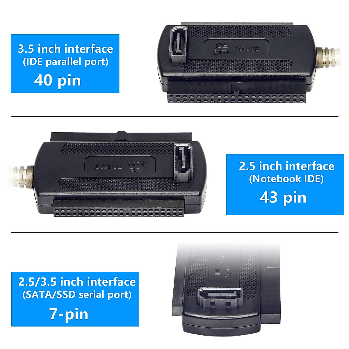 SinLoon USB to SATA IDE Converter Cable Adapter USB 2.0 to 2.5/3.5/5.25in IDE and SATA Adapter Cable (1.8FT White)