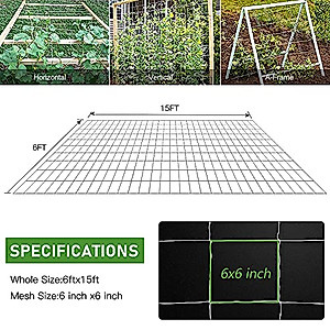 Trellis Netting, CANAGROW Heavy-Duty Garden Plant Trellis Netting for Climbing Plants, Outdoor Indoor Grow Net for Beans Tomatoes Peas Pumpkin Flowers, 6 x 15ft, 1 Pack