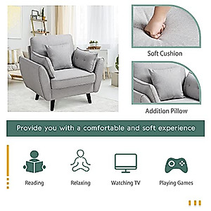 JAMFLY Small Sofa Couch for Living Room, Upholstered Modern Sofa Chair with Pillow, Comfortable Small Sofa for Bedroom, Office