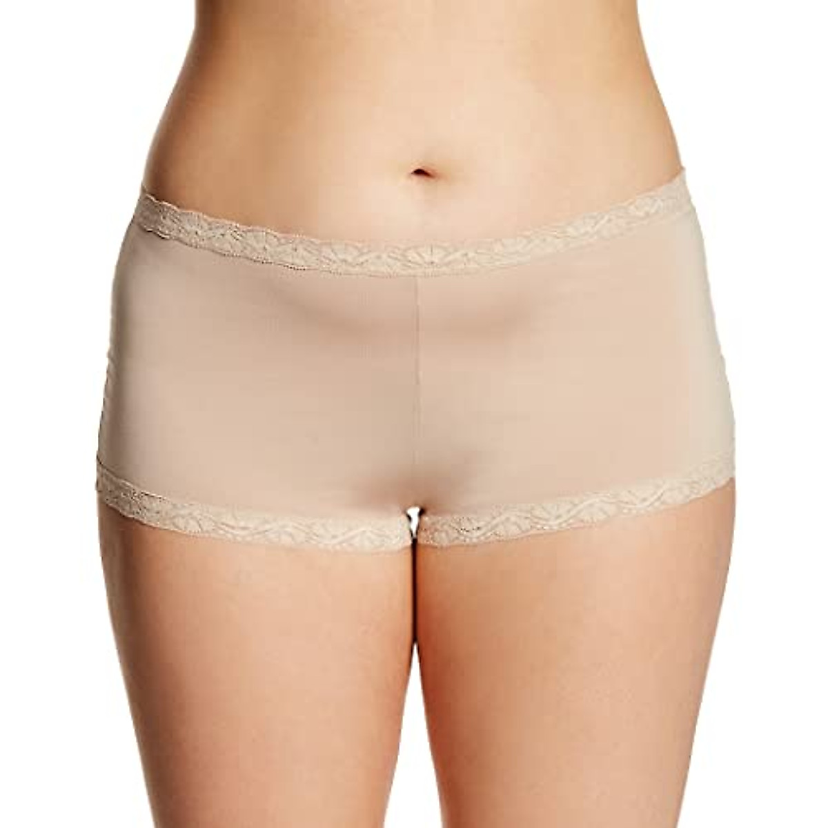 Maidenform Women's Microfiber Pack, One Fab Fit Boyshort Panties with Lace, 3-Pack, Geo Snow/Cherry Blossom/Latte Lift