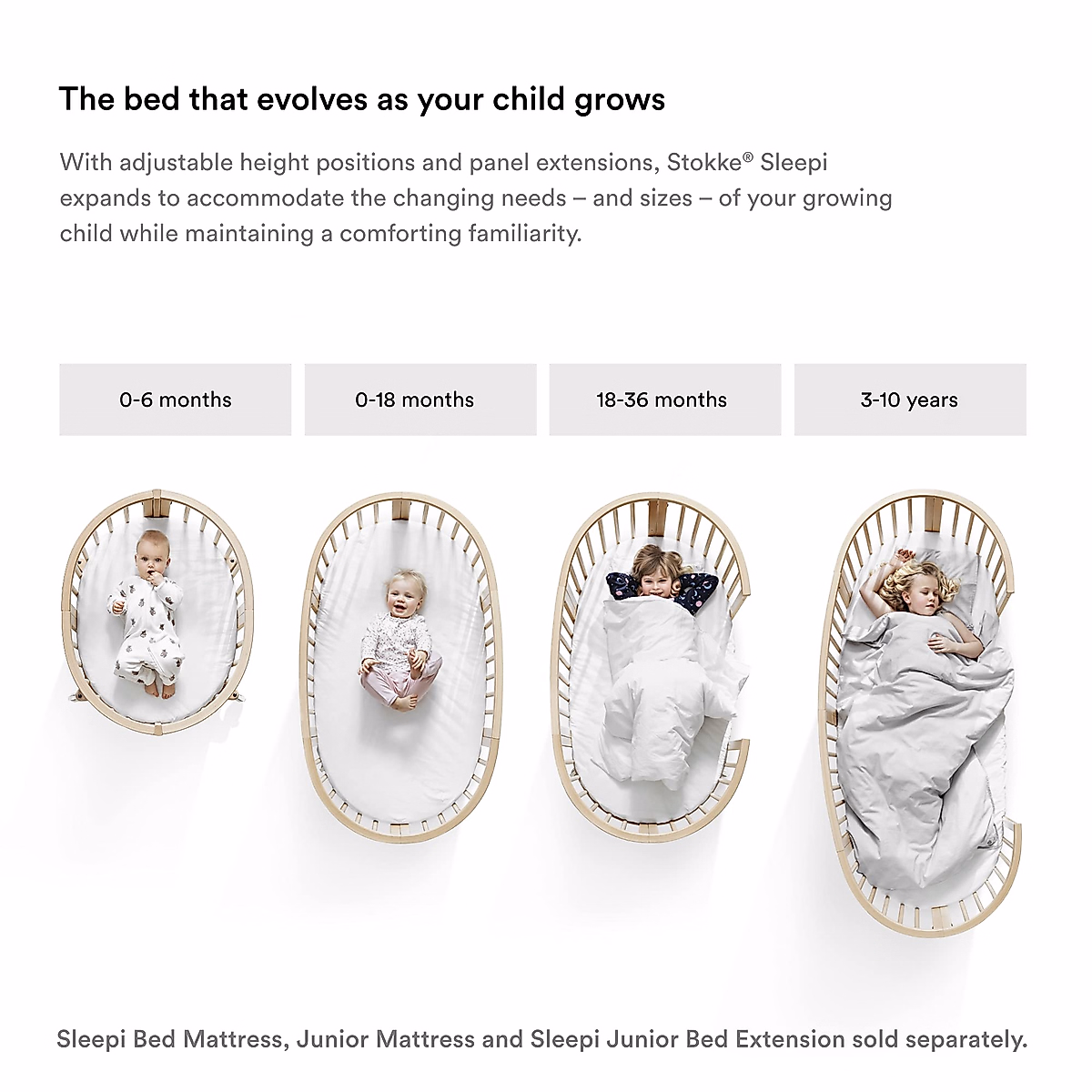 Stokke Sleepi Bed Extension, White - Convert Stokke Sleepi Mini Crib Into Stokke Sleepi Bed - Suitable for Children Up to 3 Years - Mattress Sold Separately - Extends Bed to 50 Inches