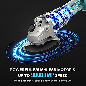 Cordless Angle Grinder, 21V Power Angle Grinder Tools with 2PCS 4.0Ah Batteries & Fast Charger,9000RPM Brushless Motor Metal Grinder, 4-1/2'' Cutting Wheels, Flap Disc for Cutting, Polishing