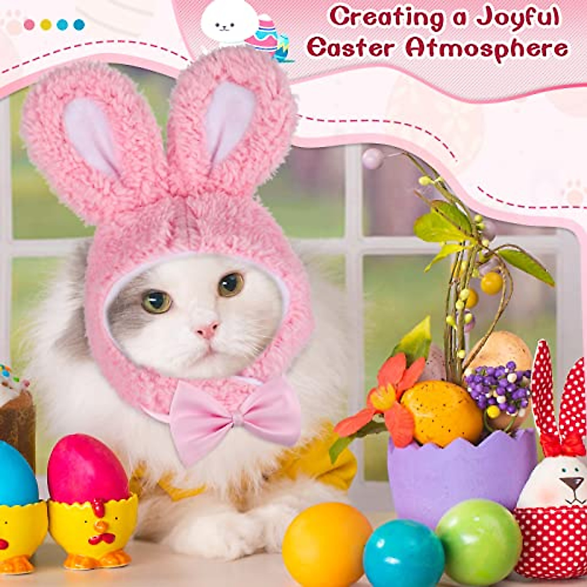 20 Pcs Easter Costume Set Bunny Ears Costume for Dogs Cats 10 Bunny Rabbit Hat with Ears Bunny Ears Pet Headband 10 Bowtie Collar Hats for Cats Small Dogs Costume Accessory