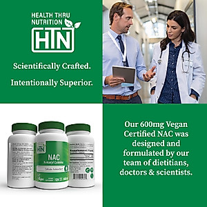 Health Thru Nutrition NAC N-Acetyl-Cysteine 600mg 120 Capsules | Vegan Certified | The Purest NAC Supplement | Supports Healthy Lung Liver Functions & Cellular Health | Non-GMO Soy & Gluten Free