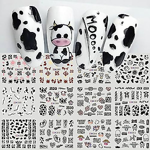 Vezocim Nail Art Stickers Decals, Holographic Cow Print Nail Water Transfer Decal Designs, Animals Cow Print Nail Sticker Acrylic Supplies for Women Girls Manicure Charm Decorations (BN2305-2316)