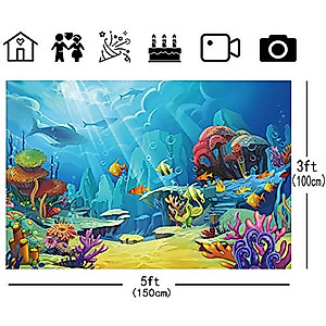 CHAIYA Under The Sea Backdrop Ocean Little Mermaid Backdrop Background for Under The Sea Theme Baby Shower Photo Booth Banner Party Cake Table Decoration 5x3ft 109