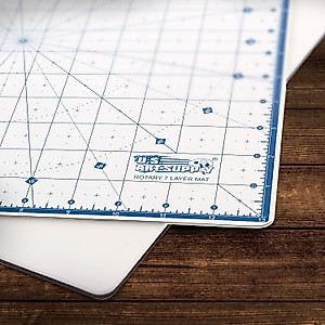 U.S. Art Supply 13.5" x 13.5" Rotary WHITE/BLUE High Contrast Professional Self Healing 7-Layer Durable Non-Slip Cutting Mat Great for Scrapbooking, Quilting, Sewing and all Arts & Crafts Projects