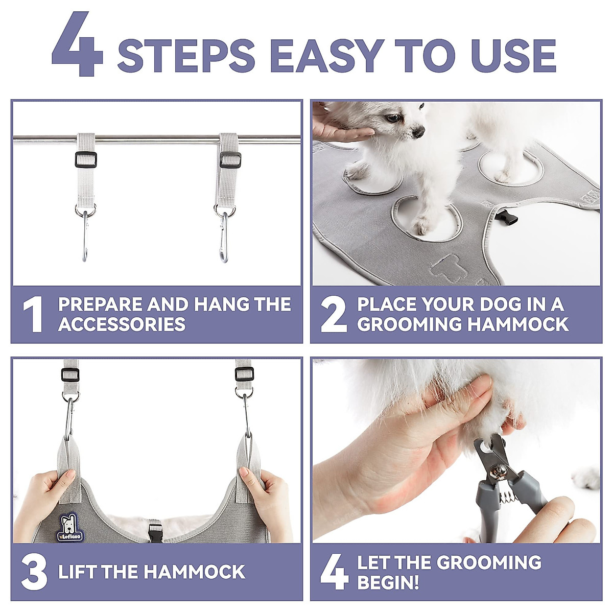 Loflaze Dog Grooming Hammock Harness for Dogs & Cats with Pet Nail Clipper Trimmer - Cat Hanger Sling for Trimming Clipping Nails- Dog Hammock Restraint Bag for Small Medium Large Dog （ Grey S ）