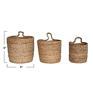 Creative Co-Op Various Round Braided Jute Nesting Handles, Natural, Set of 3 Basket