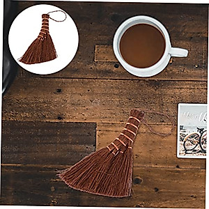 ORFOFE 2 Pcs Mini Brown Broom Hand Sweeping Whisk Natural Palm Broom Counter Cleaner Car Broom Portable Sweeper Broom Cleaning Toys Broom for Small Cleaning Broom Brooms Brown Silk