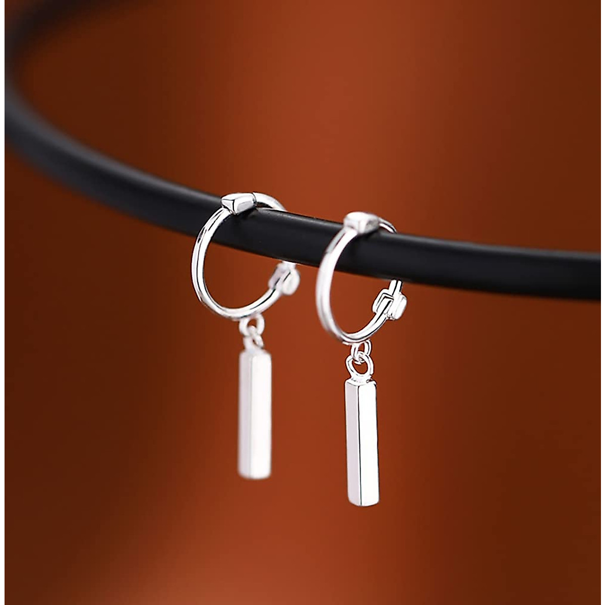 Reffeer Solid 925 Sterling Silver Bar Hoop Earrings Huggie for Women Small Bar Huggie Earrings Drops (A-Silver)