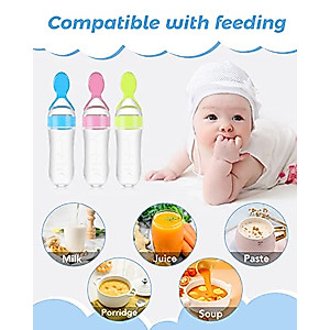 Baby Food Feeder, 3 Pack Squeeze Feeding Spoons, Silicone Baby Feeding Supplies, 3 oz Food Dispensing Spoon for Boys Girl Kids Toddlers