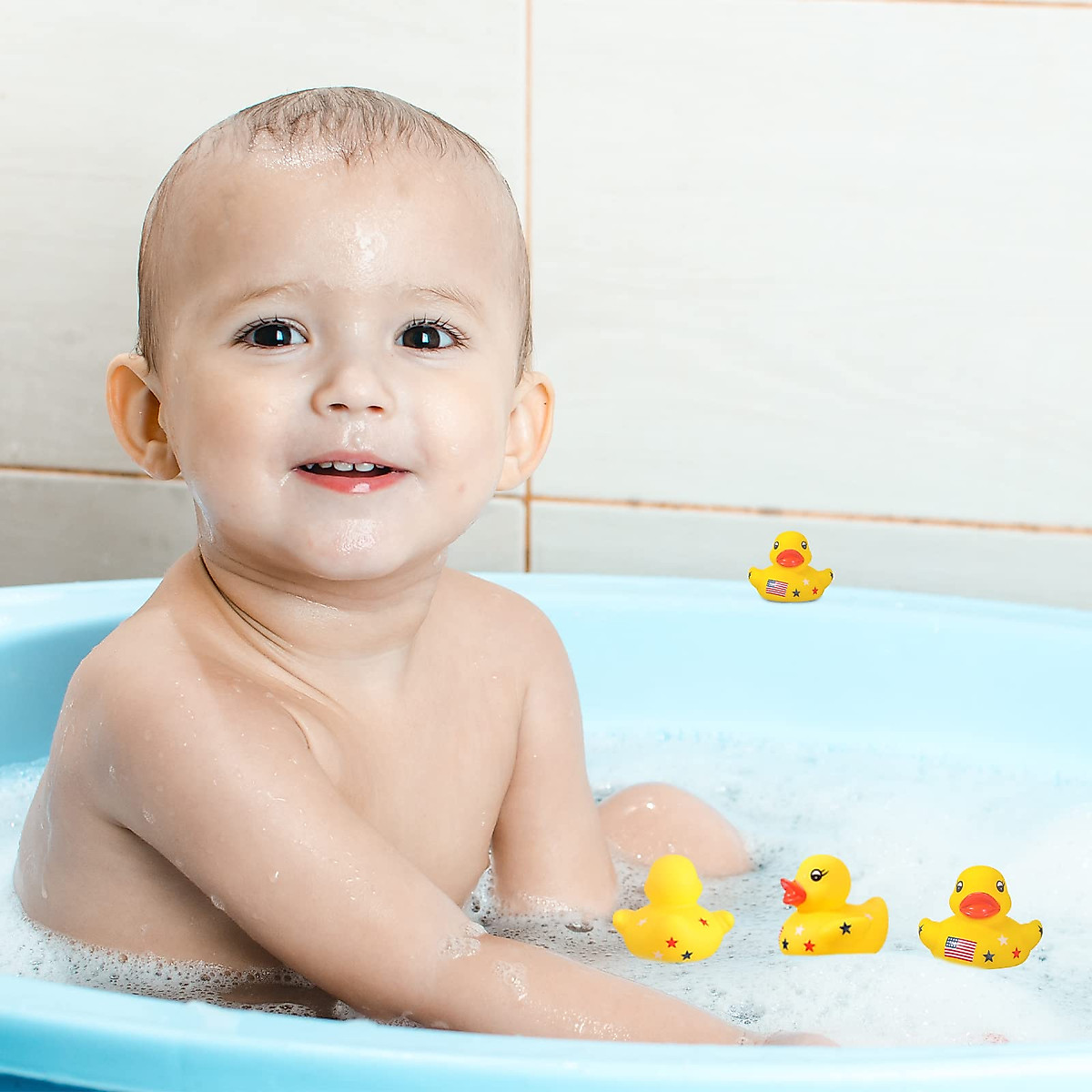 2.36 Inch Patriotic Rubber Ducks, Labor Day Red, White and Blue Stars Rubber Duckies for Fourth of July Party Supplies, Classic Rubber Duck Bath Toys for Party Favors, Baby Showers(12 Pieces)