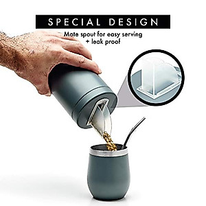 BALIBETOV Yerba Mate Container (Yerbero) with Spout - Long Lasting 304 Stainless Steel Containers with Pouring Lids for Easy Filling Mate Cup - Works for Sugar Dispenser/sugar container (Grey)