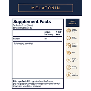 Quicksilver Scientific Liposomal Melatonin - Bedtime, Jet Lag & Immune Support Melatonin Liquid for Adults - Efficient, Superior Absorption 1mg Melatonin to Minimize Morning Drowsiness (30 ml)
