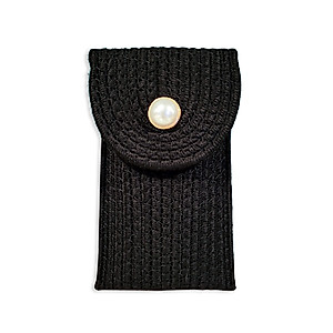Woven Rattan Hand Crochet Crossbody Fabric bag (Cell Phone, Card Pocket) (Black)