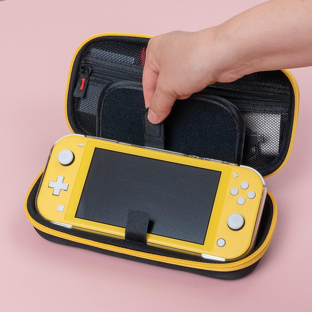 ButterFox Extra Large Carrying Case for Nintendo Switch Lite, Fits AC Adapter Charger, Compatible with JETech Protective Case and Most Grips, Game and Accessories Storage (Black/Yellow)