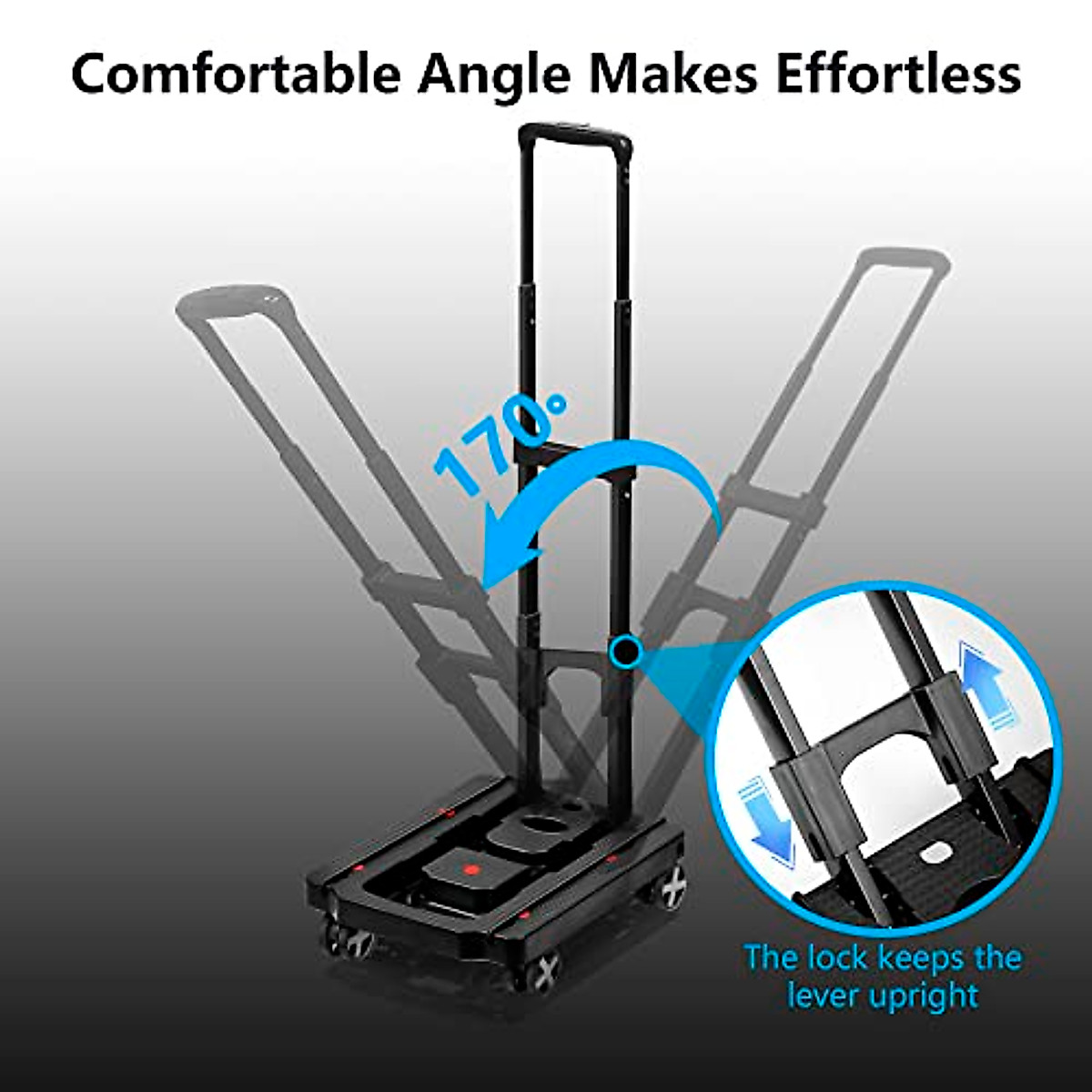 Lougnee Folding Hand Truck, 4 Wheels Fold Up Hand Cart with 2 Elastic Ropes, Portable Foldable 100lbs Capacity Heavy Duty Luggage Cart, Utility Dolly Platform Cart for Car House Office Moving