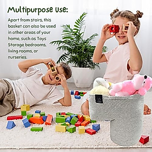 IK Mart Stair Basket - Cotton Rope Stair Baskets for Carpeted Stairs, Internal Support for 16'' Carpeted Stairs Organizer and Wooden Stairs - Perfect Basket for Toys, Laundry & Clothes Storage