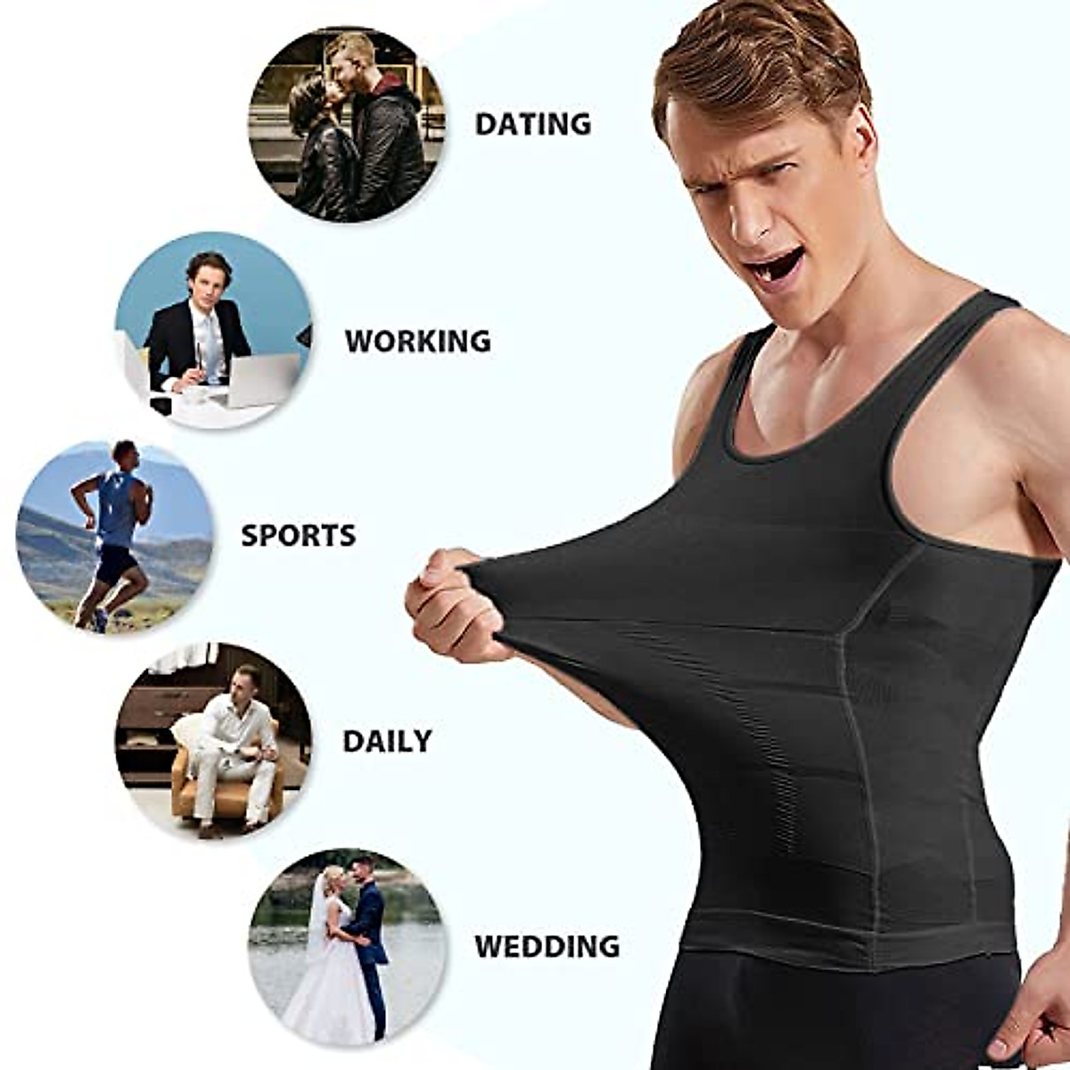 Aptoco Compression Shirts for Men,3 Pack Sleeveless Undershirt Body Shaper Vest Tank Top Mens Gynecomastia