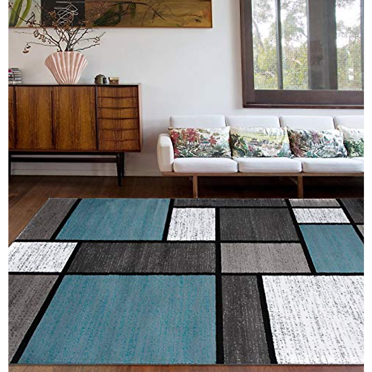 Contemporary Modern Boxes Area Rug 7' 10" X 10' 2" Blue/Gray