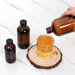 STARSIDE 12 Pack 16 oz Amber Glass Bottles with Lids, 480 ml Round Boston Bottles for Essential Oils, Hot Sauce, Juice, Liquids, Include 2 Funnel, 12 Labels.