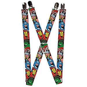 Buckle-Down mens Marvel Comics Suspenders - 1.0"- Avengers Superheroes Close-up Suspenders, Multicolor, 3.5 x 2.5 US
